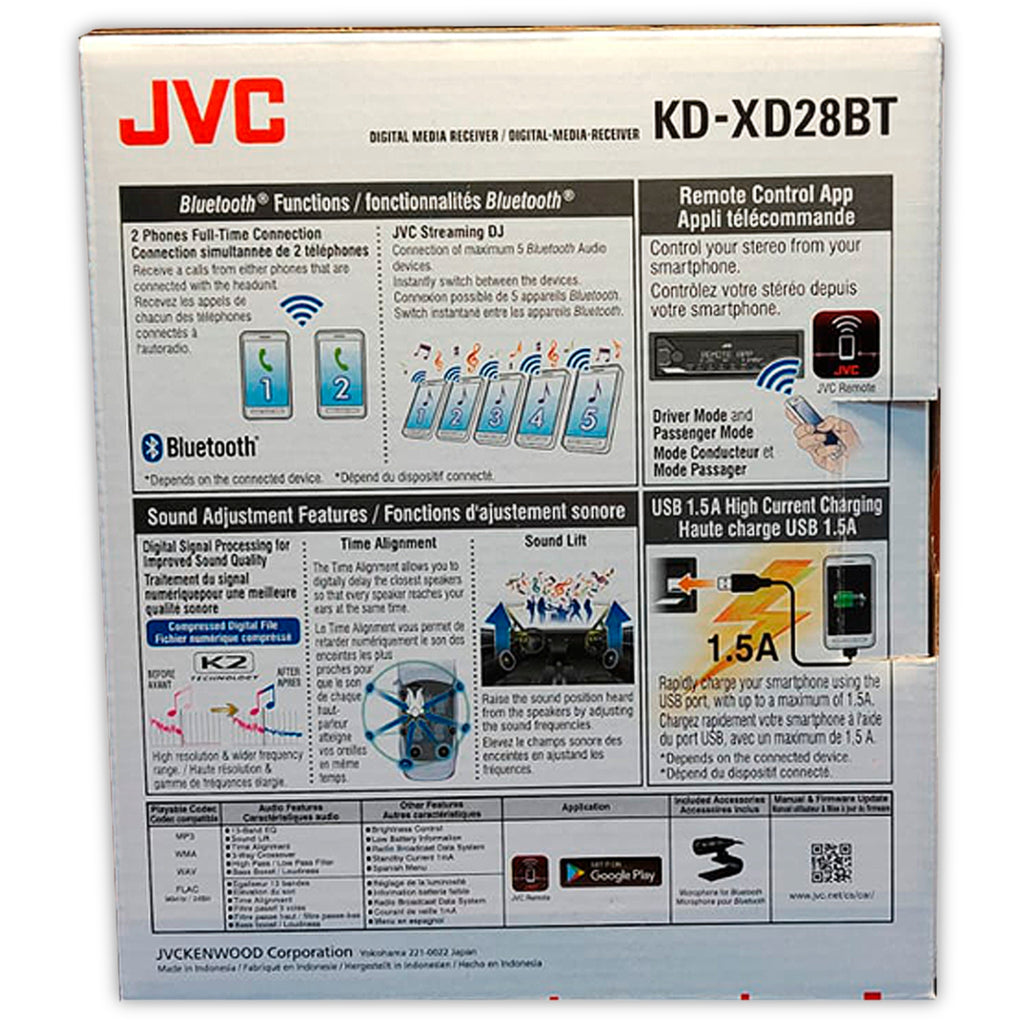 Autoestéreo 1 DIN JVC KD-XD28BT Bluetooth USB AUX 13 Bandas – Audioshop México lo mejor en Car ...