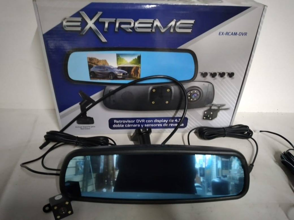 Kit de Retrovisor 4 en 1 Extreme EX-RCAM-DVR con Cámara de Reversa y S ...