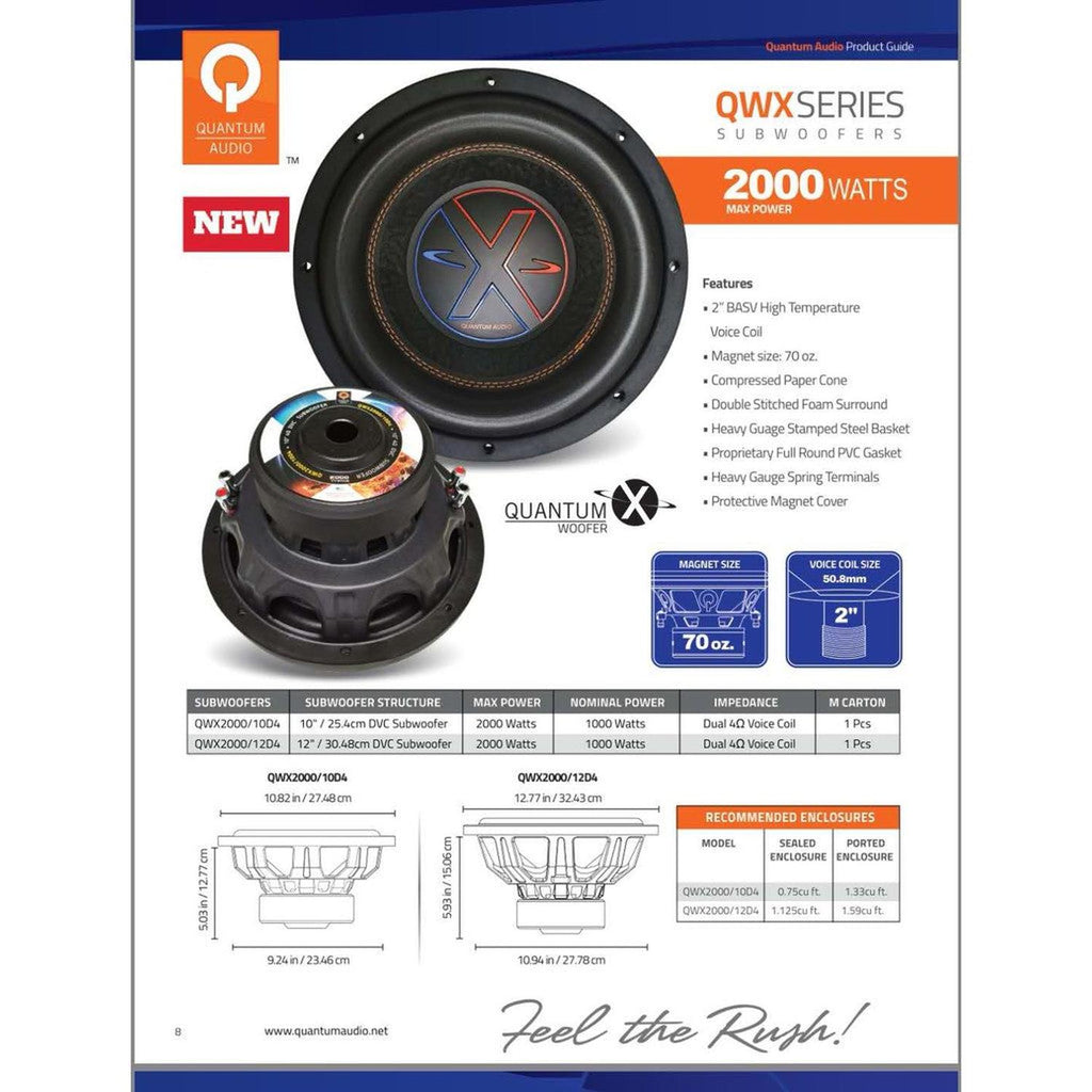 Subwoofer Quantum Audio QWX2000/12D4 2000 Watts 12 Pulgadas 4 Ohms Dob ...