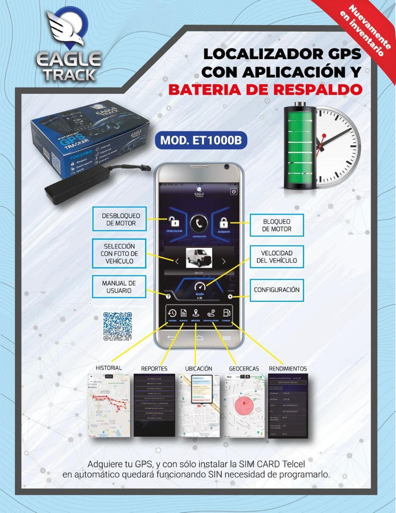 Localizador Gps Eagle Track Et1000b Bloquea Desbloquea Vehiculo Motor ...